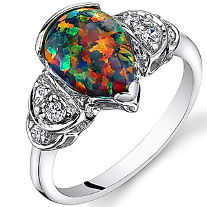 Created Black Opal Bellezza Ring Sterling Silver 1.00 Carat Size 6