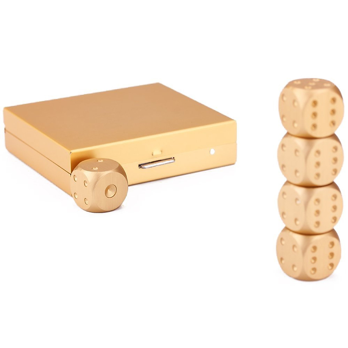 eoocvt 5 in 1 Precision Aluminum Alloy Solid Metal Dices Poker Party Game Toy Portable Dice Man Boyfriend Gift (Gold Square)