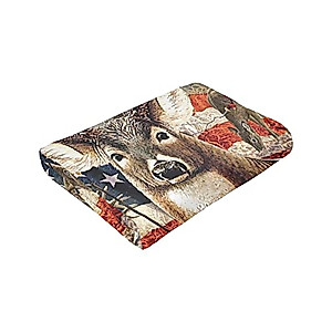 American Flag Deer Blankets 60"X50" Ultra-Soft Flannel Throw Blanket Plush Cozy Throws for Sofa Bed Micro Fleece Blanket for Adults Kids