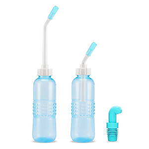 560 ml Large Portable Bidet Bottle Handheld Toilet Shataf Hand Spray Seat Water Sprayer Transparent Blue Bottle | Plus a Silicone Travel Bidet (Blue)