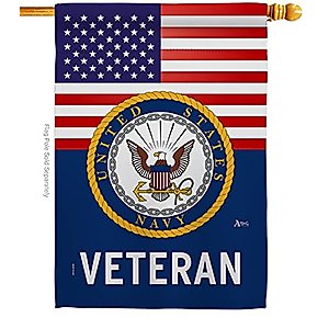 US Navy Veteran House Flag - Armed Forces USN Seabee United State American Military Retire Official - Decoration Banner Small Garden Yard Gift Double-Sided Made in USA 28 X 40