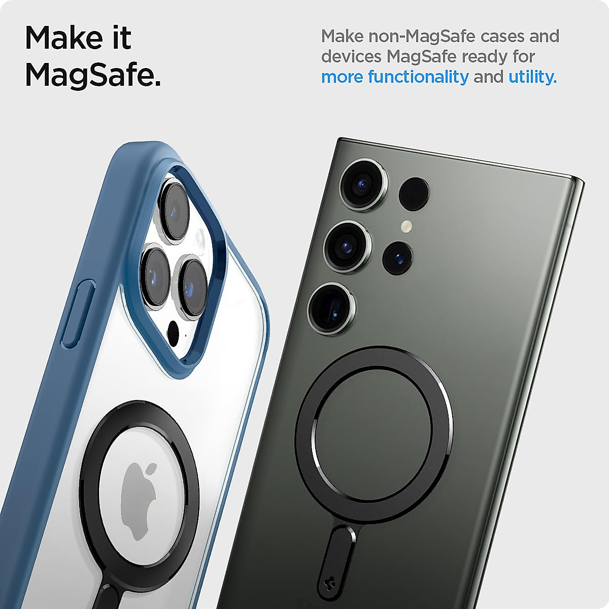 Spigen Magnetic Ring Plate (MagFit) Adapter for Magsafe Stickers with EZ-Fit Kit [Add MagSafe Compatibility to Non-MagSafe Case] 1 Pack - Black