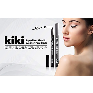 kiki Superliner Liquid Eyeliner Pen Black, Smudge proof All Day Vegan Formula, Cruelty Free Smudge Proof All Day