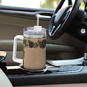 ZHSGNMHH Pine Cone Border 40oz Tumbler With Handle And Straw Stainless Steel Hot/Cold Travel Coffee Cup With Lid