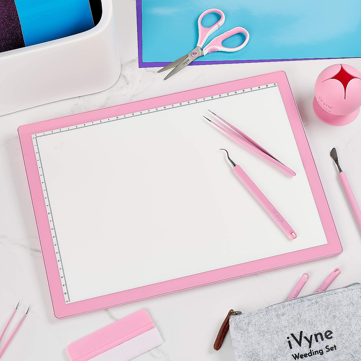 iVyne Cordless Light Pad with iVyne 2 Pc Essential Tools and Vyne Berry Suction Scrap Collector - Pink