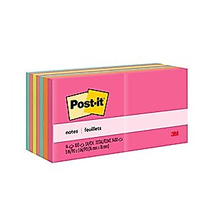 Post-it Notes, 3x3 in, 14 Pads, America's #1 Favorite Sticky Notes, Poptimistic Collection, Bright Colors (Acid Lime, Aqua Splash, Guava, Neon Green, Power Pink, Vital Orange)Recyclable (654-14AN)