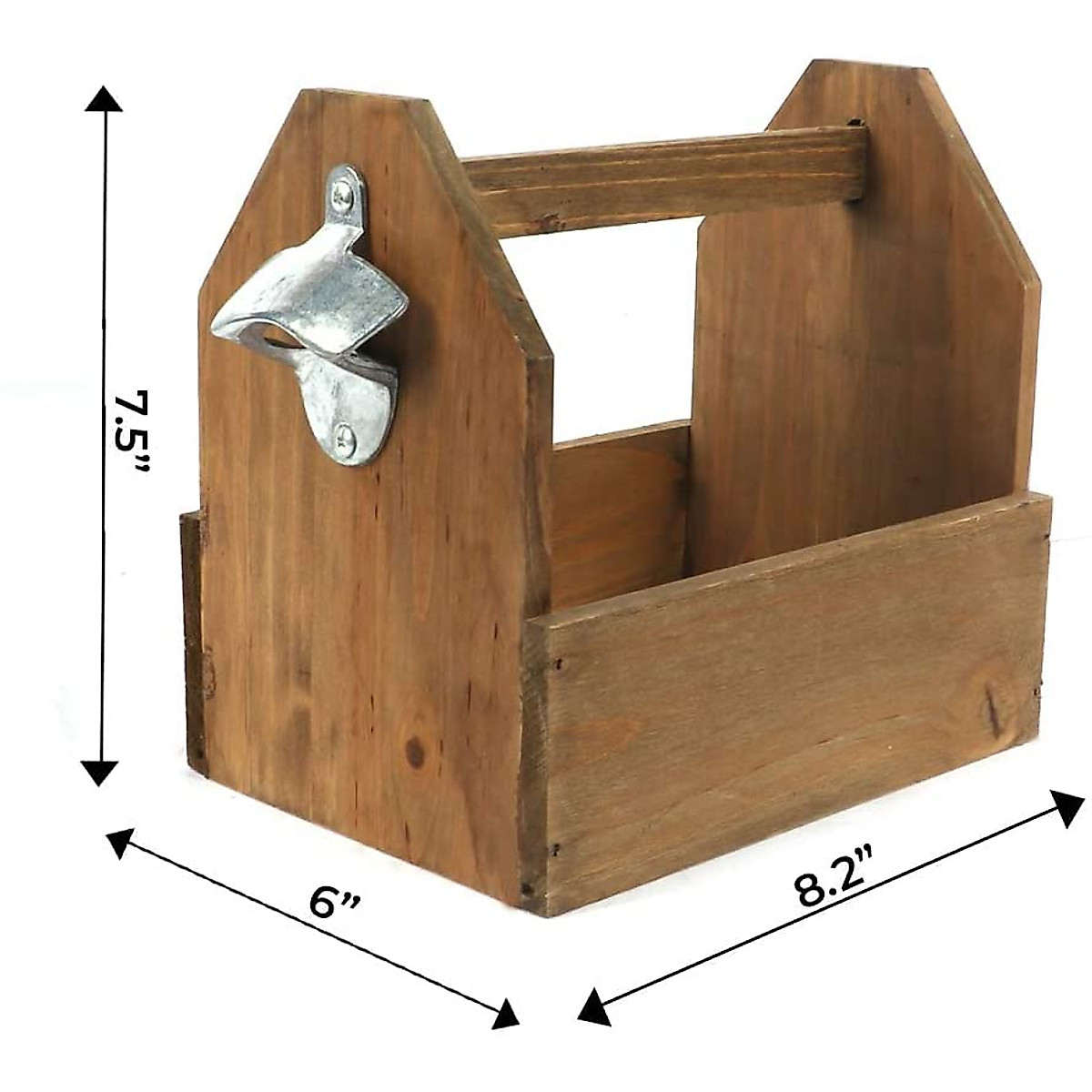 BIGTREE Handcraft Wooden Bottle Caddy with Built-In Metal Bottle Opener, 6-Pack Drinking Holder for Beer, Soda and Other Beverages