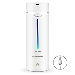 CHACEEF Travel Electric Kettle, 350ml Small Portable Kettle with Non-stick Coating, BPA Free, 3 Colors LED Water Boiler with Keep Warm Function, Fast Boil and Auto Shut Off Water Kettle, White