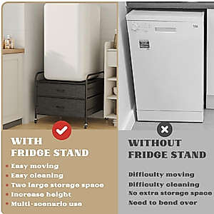 Mini Fridge Stand, Fridge Stand with Storage, 120LBS Mini Fridge Table with 4 Swivel Wheels, Fridge Cart with Large Drawer for Dorm, Home, Kitchen, Office,Iron Top (Black Fabric Drawer)