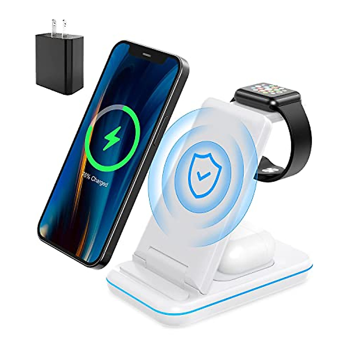 Wireless Charger for Multiple Apple Devices, 2022 Upgraded 3 in 1 Charging Stand Dock for iPhone 13/12/Pro Max/SE/11/X/XS/XR/8, Compatible for iWatch Apple Watch 6/5/4/3/2/SE AirPods Pro/2(White)