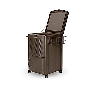 Suncast Resin 77 Quart Wicker-Look Outdoor Patio Cooler with Wheels, Dark Brown
