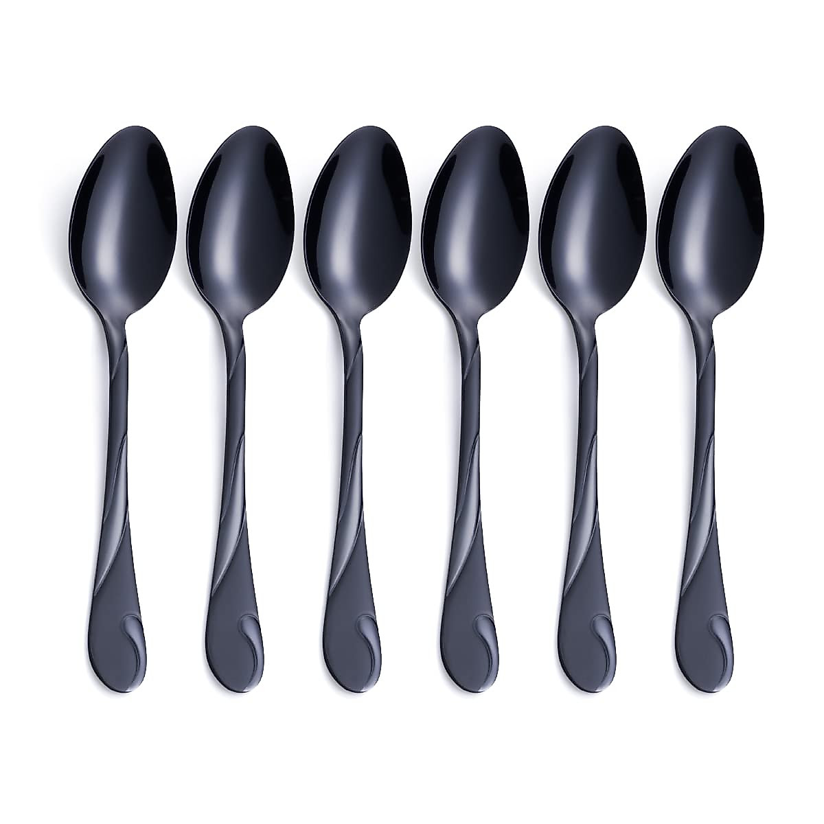 Black Dessert Spoon Set, Seeshine 6.5-inch Stainless Steel Shiny Black Teaspoon, Espresso Coffee Spoon, Set of 6