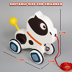 Toddler Pull Toy Walk-A-Long Bulldog Baby Toys Montessori Toys for Aged 2 3 4 5 Years Kid's Pet Puppy Toy with String Rubber Rimmed Wheels | Wearing a Bell | Walking Undulating | Wagging Tail Vivid
