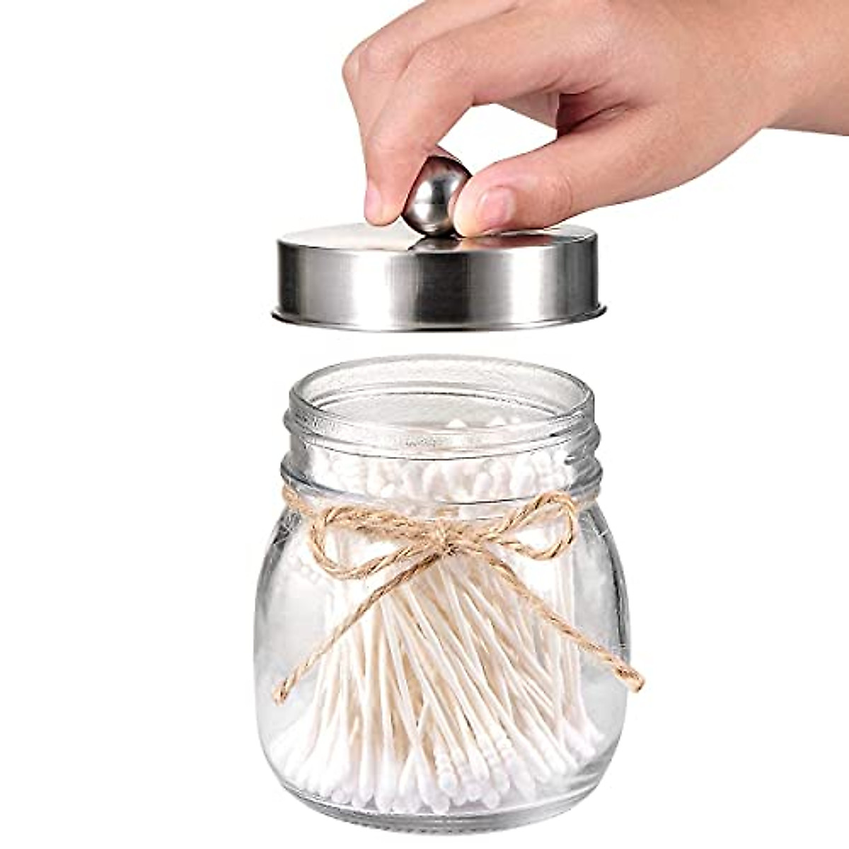 4 Pcs & 4 Pcs Brushed Nickel Mason Jar Bathroom Accessories Set- Lotion Soap Dispenser*2, Regular mouth Qtip Holder Set*2,Wide Mouth Cotton Swab Holder*2,Toothbrush Holder*2,Rustic Farmhouse Decor