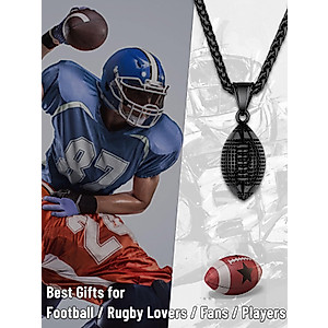 Football Necklace for Men Athlete, Mens Vintage Black Rugby Chain Titanium Steel Footballs Ball Pendant Necklaces Punk Rock Sprots Jewelry for Players