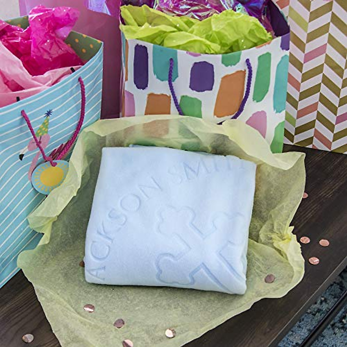 Custom Catch Personalized Baptism Baby Blanket Gift - Boy Name for Christening (Blue, 1 Text Line)