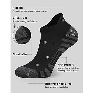 Airacker Ankle Athletic Running Socks Cushioned Breathable Low Cut Sports Tab Socks for Men and Women (6 Pairs)