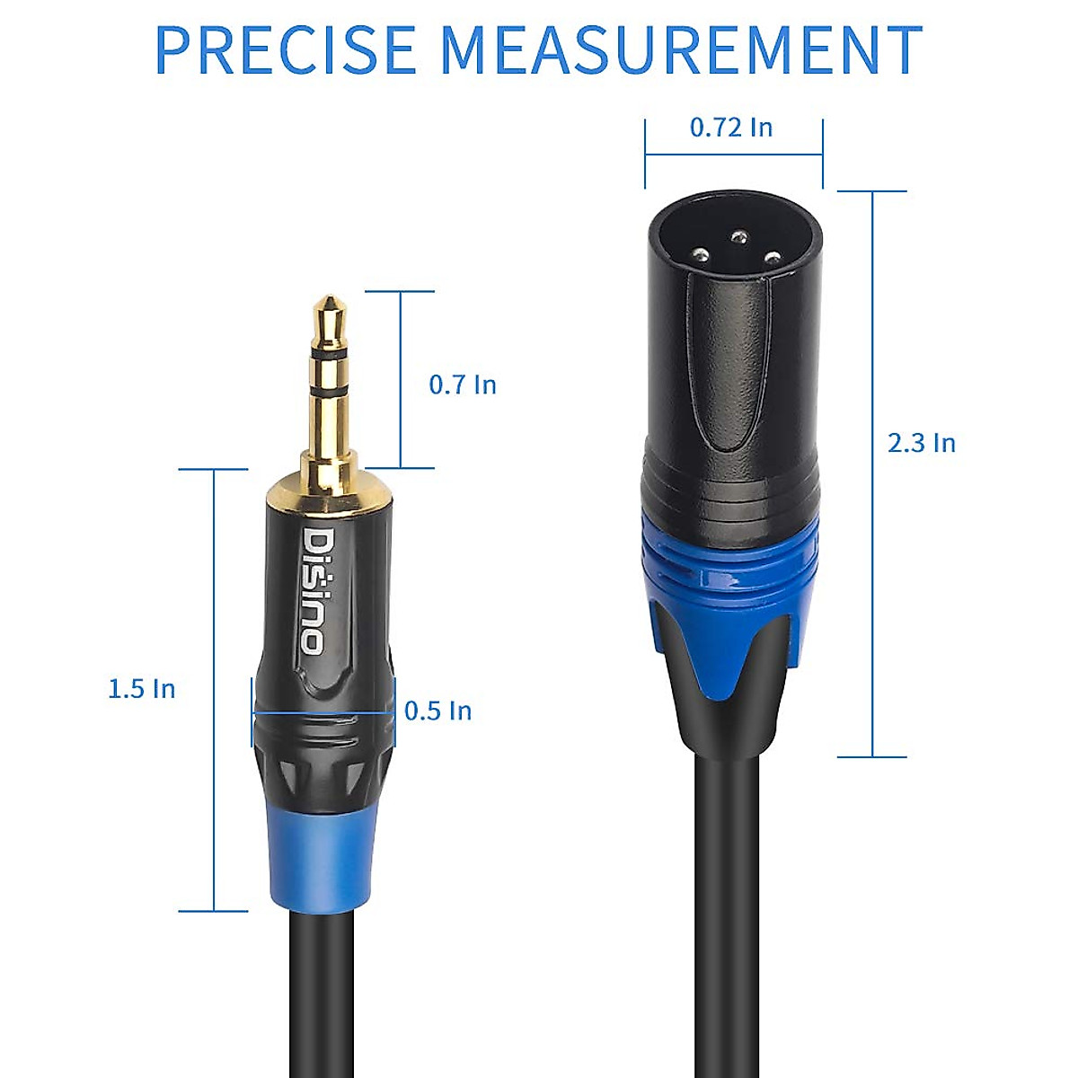 Disino 3.5mm to XLR Cable, Unbalanced 1/8 inch Mini Jack TRS Stereo Male to XLR Male Microphone Audio Cable - 3.3 FT