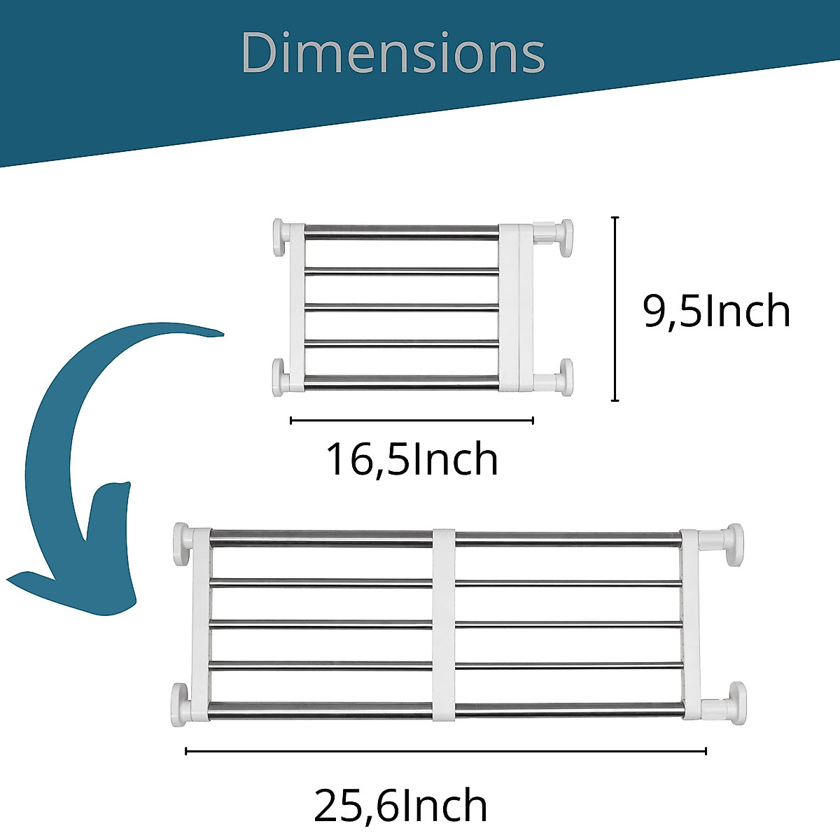Juwell Tension Rod Shelf, Expandable Closet Tension Shelf with Auxiliary Stickers and Spirit Level, No Drilling Space Saver Racks for Kitchen Cupboard Wardrobe RV(9.45*16.5-25.6Inch)