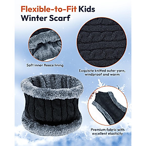 EAONE Kids Winter Hat Gloves Scarf Set, Knitted Toddler Beanie Cap, Mitten Gloves, and Neck Warmer for Boys Girls Aged 5-12