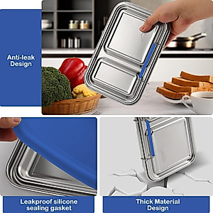 AOHEA Stainless Steel Lunch Box for Kids, Leak Proof Bento Lunch Box BPA Free 304 Stainless Steel Bento Box Stainless Bento Box with Containers for School and Office(Blue)