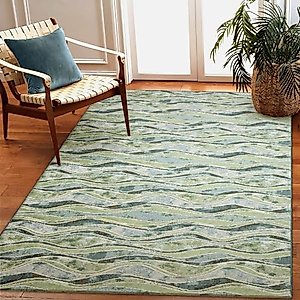 Liora Manne Marina Indoor/Outdoor Power Loomed Synthetic Blend Durable Area Rug - Contemporary Stripe Casual Beach Decorative (Wave Ocean) (3'3" x 4'11")