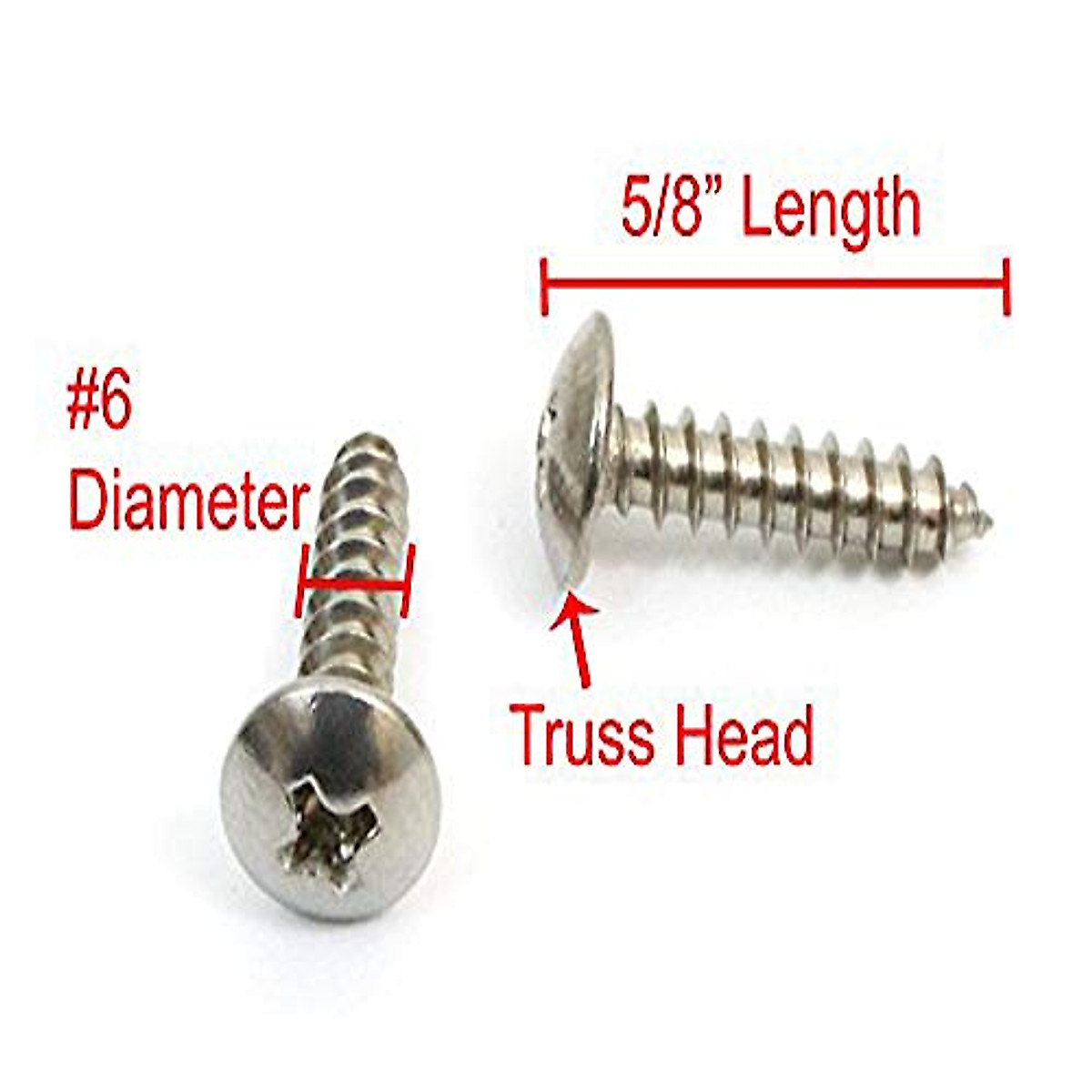#6 x 5/8" Stainless Truss Head Phillips Wood Screw (100pc) 18-8 (304) Stainless Steel Screws by Bolt Dropper, ssd Screws