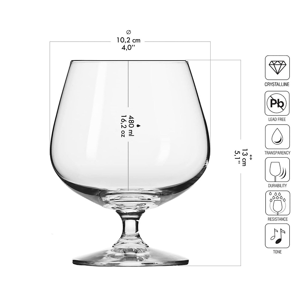 Krosno Brandy Cognac Snifter Glasses | Set of 6 | 16.2 oz | Balance Collection | Perfect for Home Restaurants and Parties | Dishwasher Safe | Gift Idea | Made in Europe