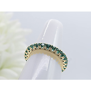 Dazzlingrock Collection Round Lab Created Emerald Ladies Full Eternity Wedding Stackable Ring Band | 14K Yellow Gold, Size 6