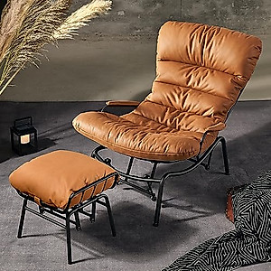 ovios Rocking Chair with Ottoman, Mid Century Modern Glider Recliner with Footrest, Comfy Accent Chair and Armchair for Living Room Bedroom Lounges Study, Brown