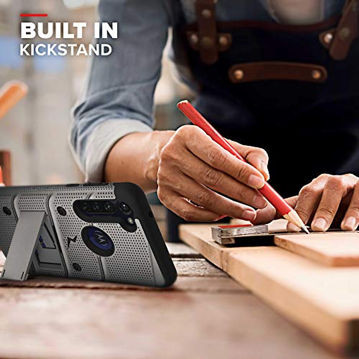 ZIZO Bolt Series for Moto G Stylus (2020) Case with Screen Protector Kickstand Holster Lanyard - Gun Metal Gray & Black