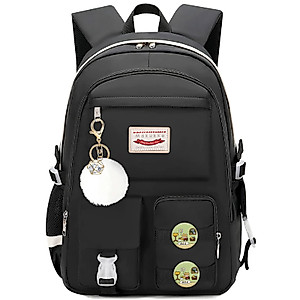 Backpack for Teen Girls Aesthetic School Backpack for College Middle High Elementary School Laptop Backpacks 15.6 Inch Cute School Bag Lightweight Waterproof Bookbag Women Casual Daypack (Black)