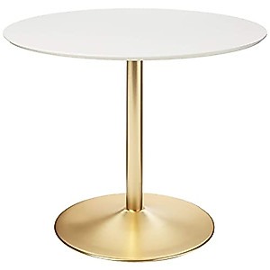 Target Marketing Systems Pisa Round Dining Table with Chrome Plated Base, Modern Retro Kitchen Furniture for Small Spaces, Condos and Apartments, 35.4", Golden