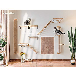 FUKUMARU Cat Climbing Shelf Wall Mounted, Four Step Cat Stairway with Jute Scratching for Cats Perch Platform Supplies