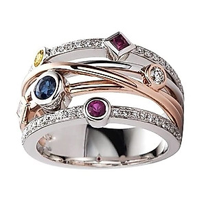 GYOEI 925 Sterling Silver Womens Shiny Full Diamond Ring Geometric Colorful Gemstone Cubic Zirconia Ring Multi Row Cross Hip hop Ring Eternity Engagement Wedding Band Ring for Women HM012 (7)