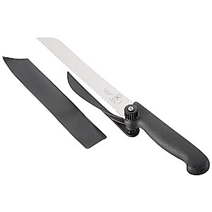 Mercer Culinary MercerSlice Right Handed Serrated Knife with Adjustable Slicing Guide, Black, 8-1/4 Inch