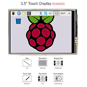Coolwell 3.5 Inch LCD Screen Resisitive Touch Display C Touchscreen for Raspberry Pi 4B+ 4B 3B+ 3B 2B+ Zero W WH 480x320 SPI Small Raspberry Pi Monitor