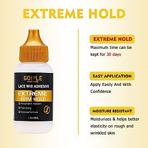 Goiple Wig Glue 1.34OZ, Waterproof Lace Front Wig Glue for Wigs, Strong Hold Transparent Lace Adhesive for Hair Replacement (38ML)