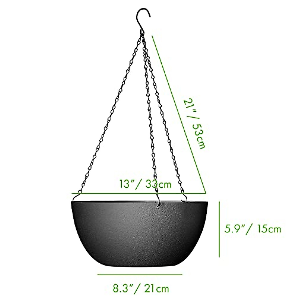 WOUSIWER 13 inch 2Pack Large Hanging Planters for Outdoor Indoor Plants with Drainage Holes and Chain, Round Hanging Flower Pots for Garden Home Porch Decor, Black