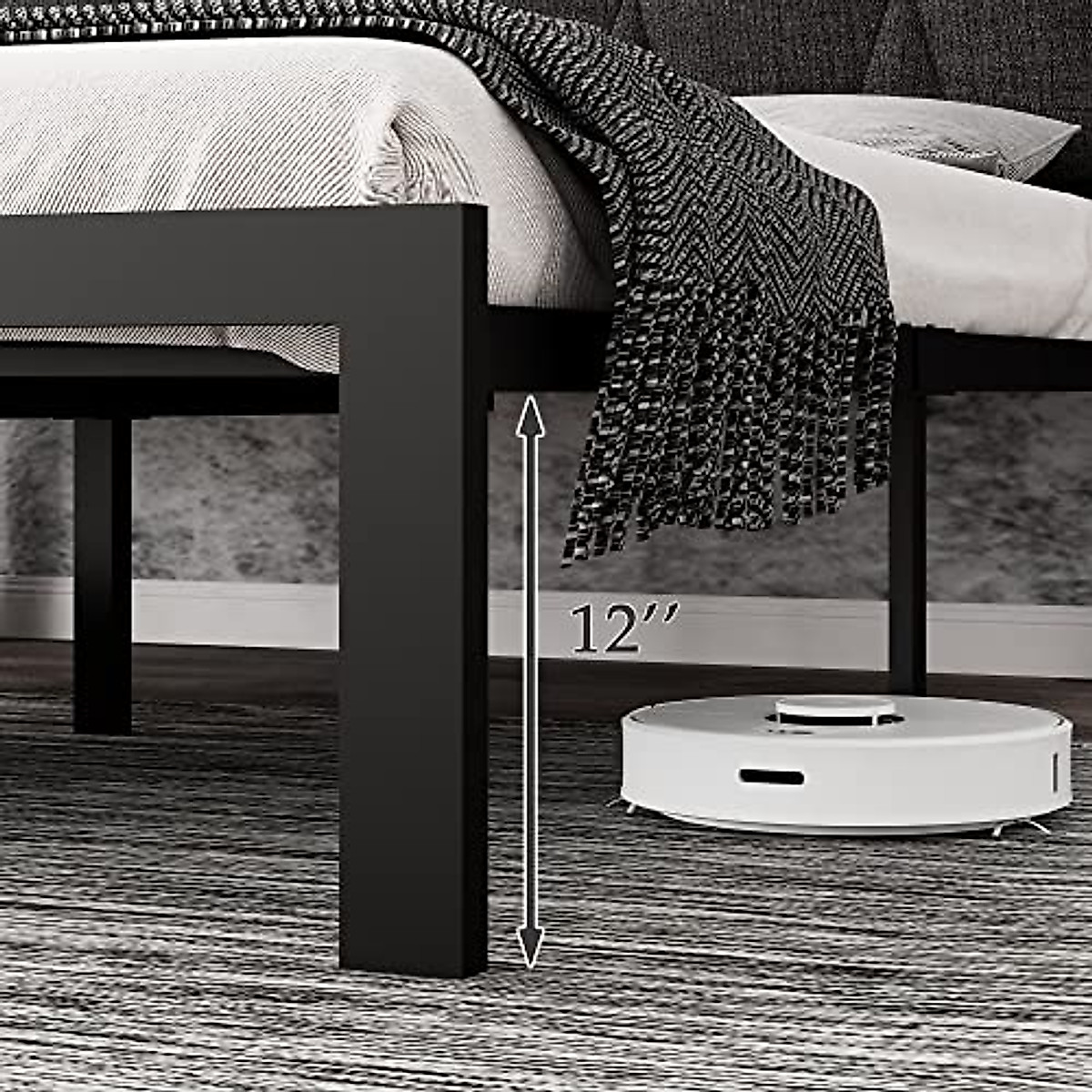 iPormis Queen Metal Platform Bed Frame with Upholstered Headboard, Upgraded Heavy Duty Bed Frame with Steel Slats Support/12 Under Bed Storage, Noise Free, No Box Spring Needed, Dark Gray