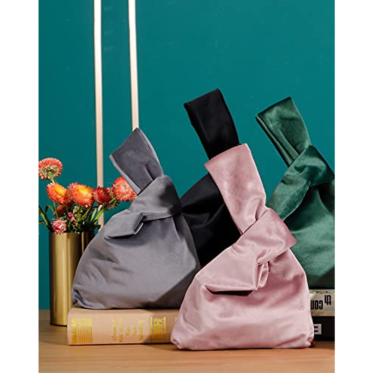 YuuTbiu Gray Clutch Bag,Elegant Style Velvet Portable Purse,Knot Bag,Wrist Bag for Women