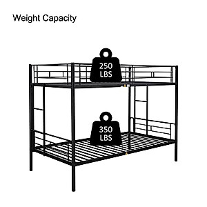 HomJoones Twin Over Twin Bunk Beds,Metal Frame Bunk Bed,with Guardrail and 2 Side Ladders,Child Adult Twin Size Bed,Suitable for Dormitory Bedrooms,No Box Spring Needed (Black)