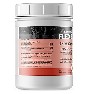 Nutriline Labs Flex EZ Dog Glucosamine Chondroitin Chewable Hip and Joint Supplement for Dogs Chews Treats with MSM and Turmeric, for Large/Giant Breeds (150 Soft Chews)