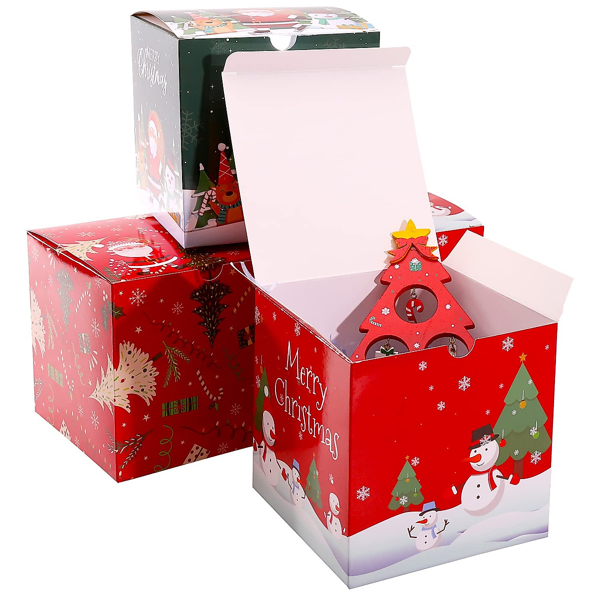 15 Pack Christmas Gift Boxes, Gift Boxes with Lids,Christmas Party Boxes with 3 Different Designs and Color,Christmas Boxes for Pastries, Candy, Holiday Bakery Treat and Party Favor 5 x 5 x 5 Inches