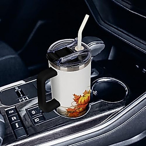 LLUTSNTH 40 Oz Vacuum Tumbler with Black Handle Leakproof Insulated Tumbler Fall Pumpkin Stainless Steel Travel Mug with Lid And Straw Coffee Cup Cute Water Bottles Cup Holder Friendly