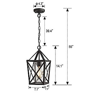 zeyu Outdoor Pendant Lights for Porch, Exterior Hanging Lantern in Black Finish with Clear Glass, ZD18-H BK