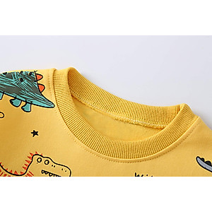 Toddler Baby Boy Clothing Sets Little Dinosaur Printed Long Sleeve Tops and Pants Kids 2pcs Outfits (1-Yellow, 2-3T)