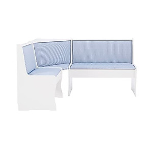 Linon Upholstered Seats and Hidden Storage Kiera Kitchen Corner Dining Nook, White and Blue Stripe