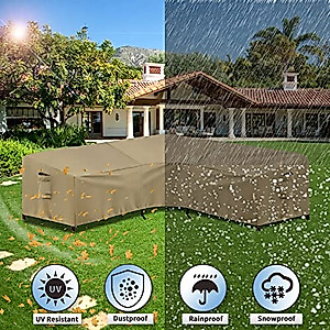 PureFit Outdoor Sectional Sofa Cover Waterproof V Shaped Patio Furniture Covers for Deck, Lawn and Backyard, 100”x100”, Camel