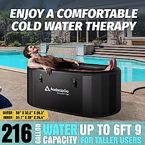 XXL Ice Bath Tub for Athletes, Compatible with Water Chillers, 216-Gallon Inflatable Cold Plunge Tub with Insulated Lid, Thermometer, Water-Absorbent Mat, Portable for Outdoor & Indoor Recovery